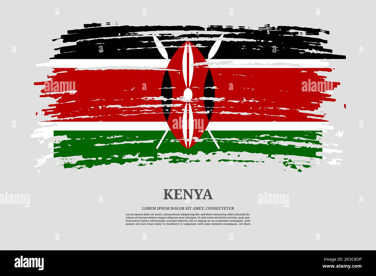 Kenya flag with brush stroke effect and information text poster, vector ...