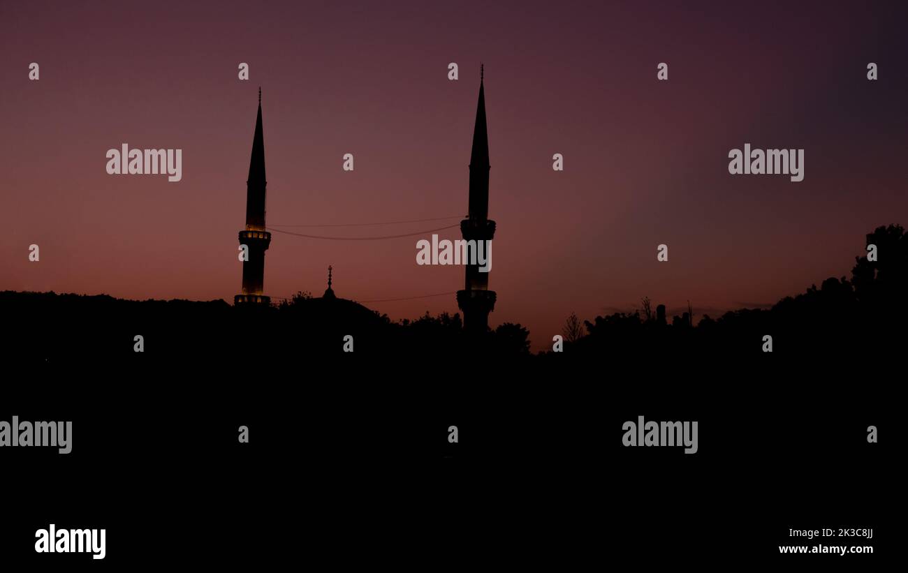 Beautiful Islamic landscape with mosque, silhouette minarets in Eyup ...