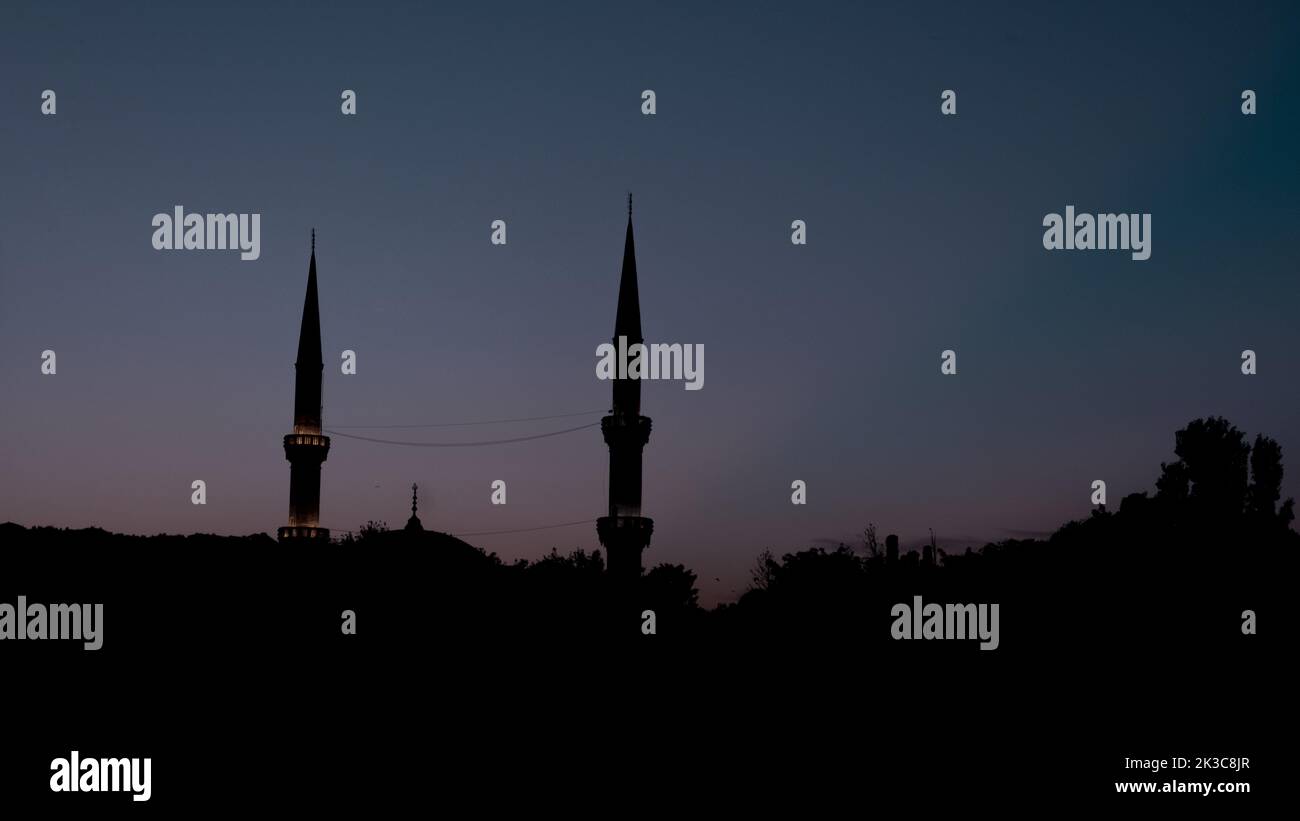 Silhouette minarets in Eyup, beautiful Islamic landscape with mosque ...