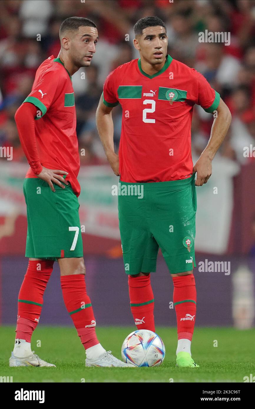 Hakim Ziyech and Achraf Hakimi of Morocco during the international friendly match between ...