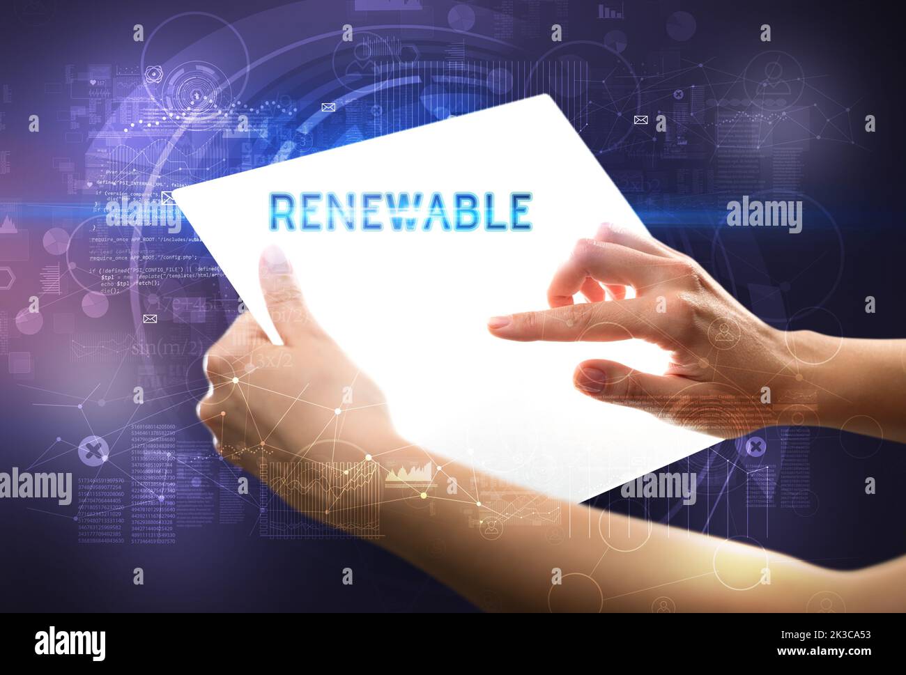 Hand holdig futuristic tablet , technology concept Stock Photo - Alamy