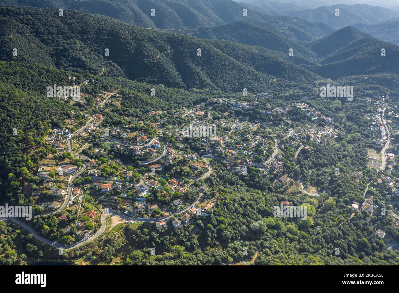 Aerial view of residential areas of Sant Cebrià de Vallalta (Maresme ...