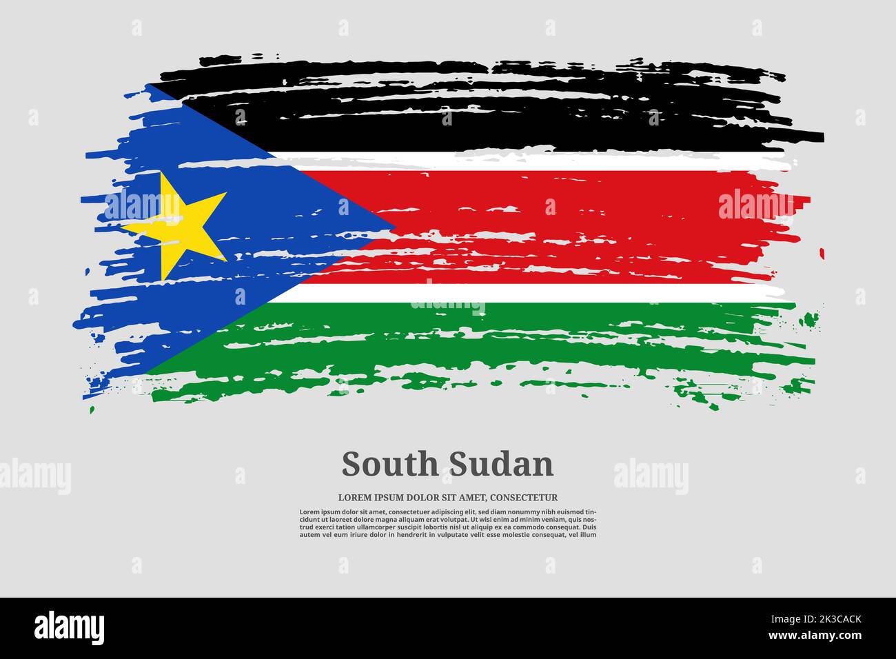 South Sudan flag with brush stroke effect and information text poster ...
