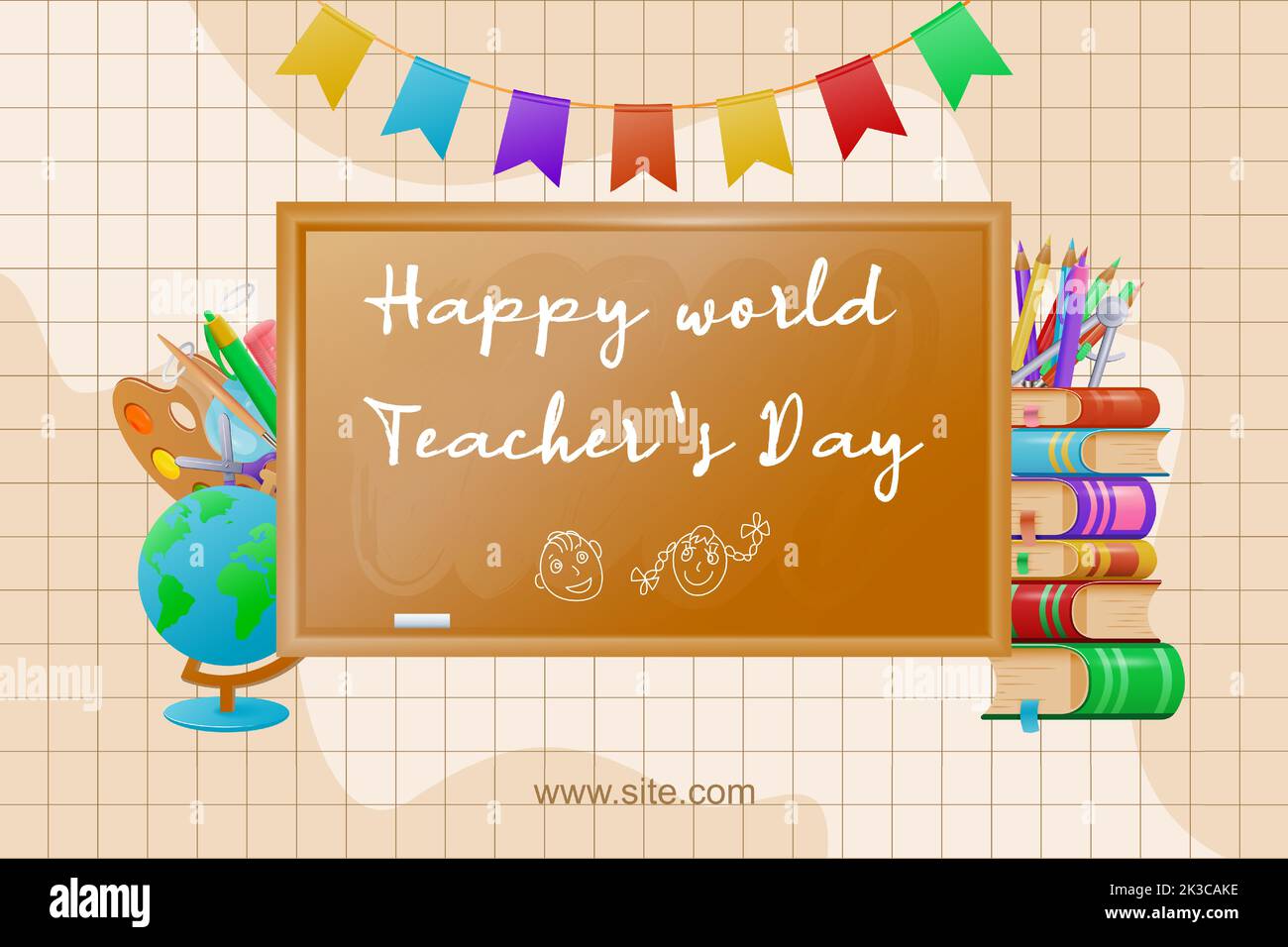 Banner for World Teachers Day 5th october. School background with ...