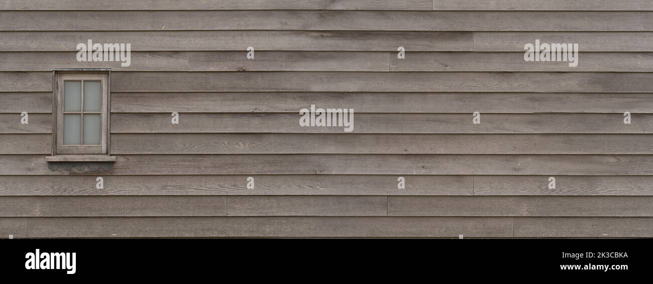 Rustic wood cladding texture with single window, horizontal unpainted ...