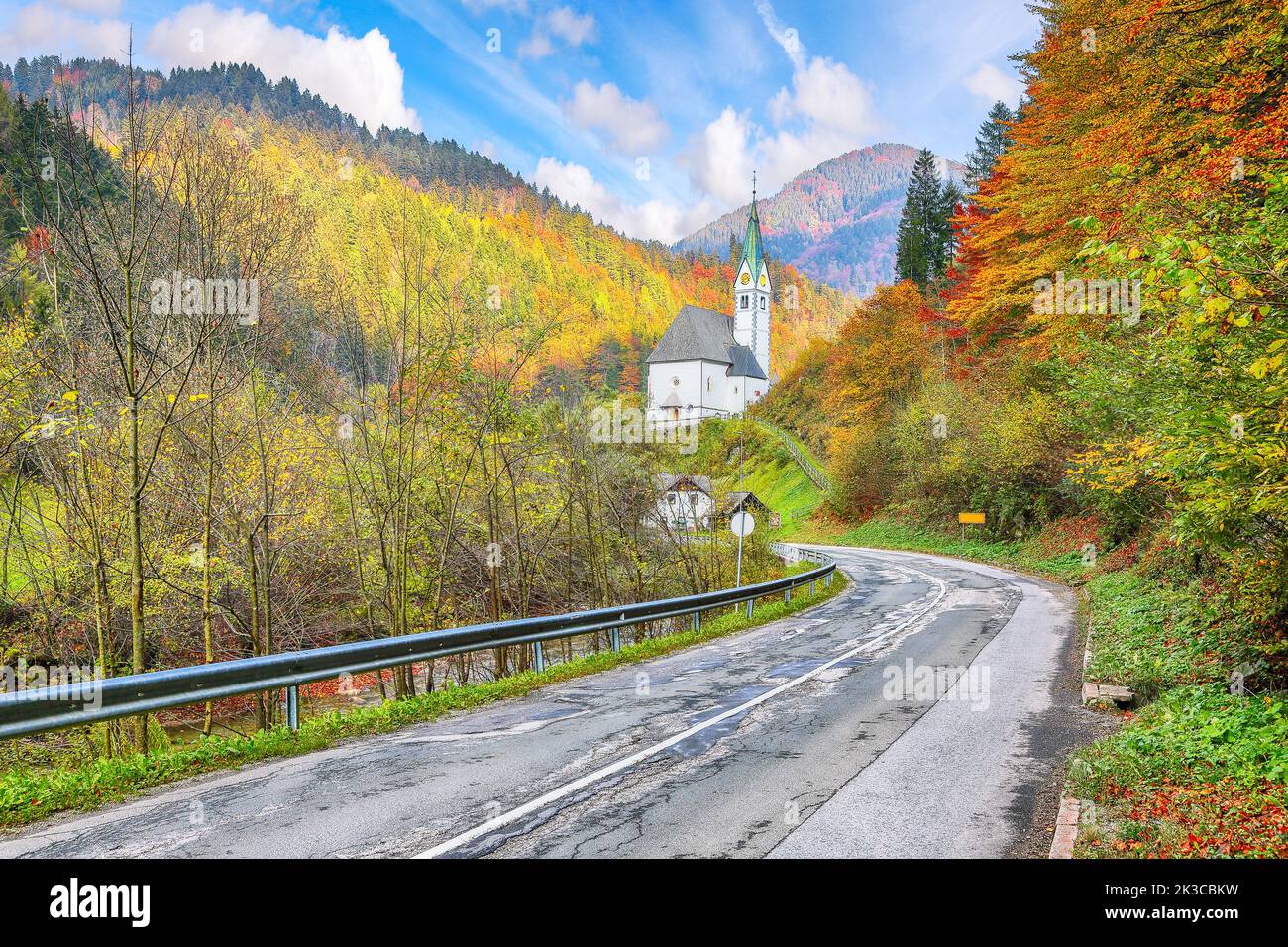 Picturesque view on Church of St. Mary of the Snows in the Kamnik Alps ...