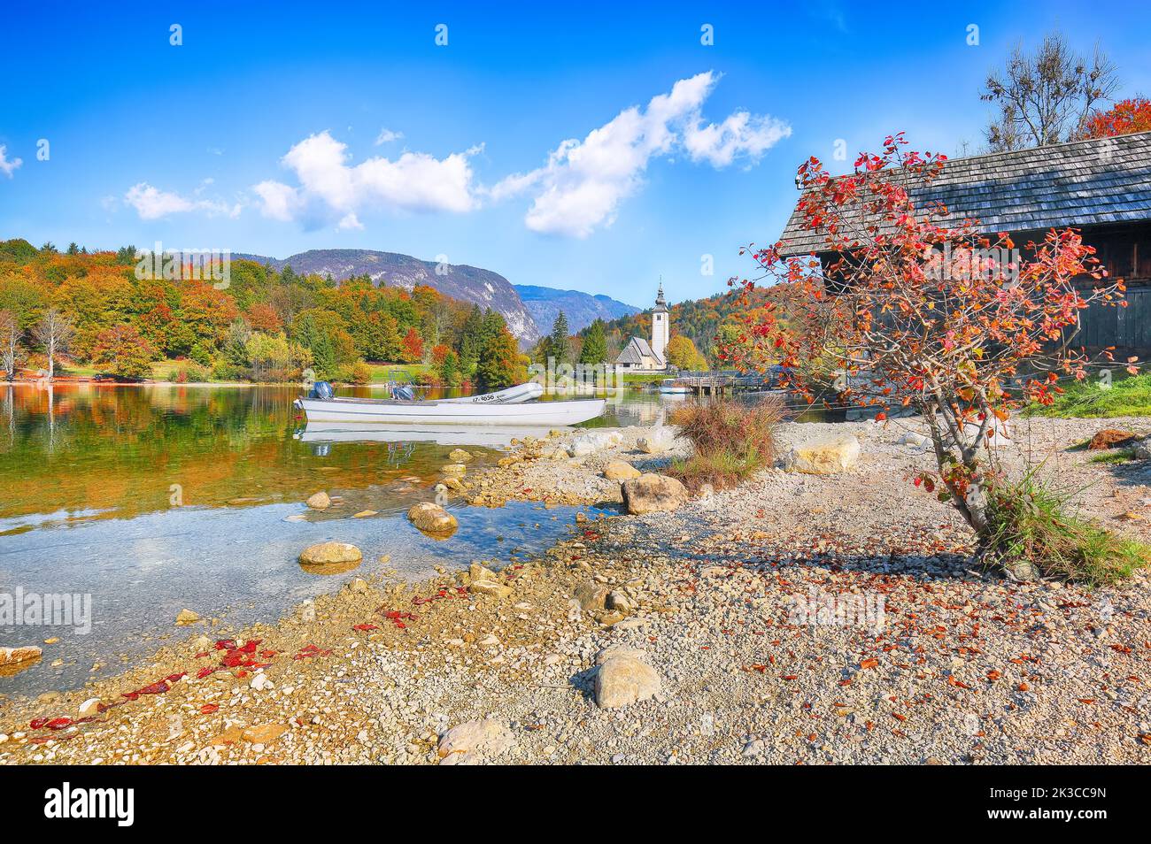 Astonishing view of Church of St. John the Baptist on Bohinj Lake ...