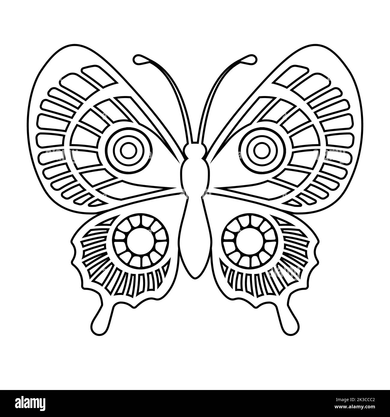 Vector coloring book page for adult. Silhouette of elegant butterfly in ...