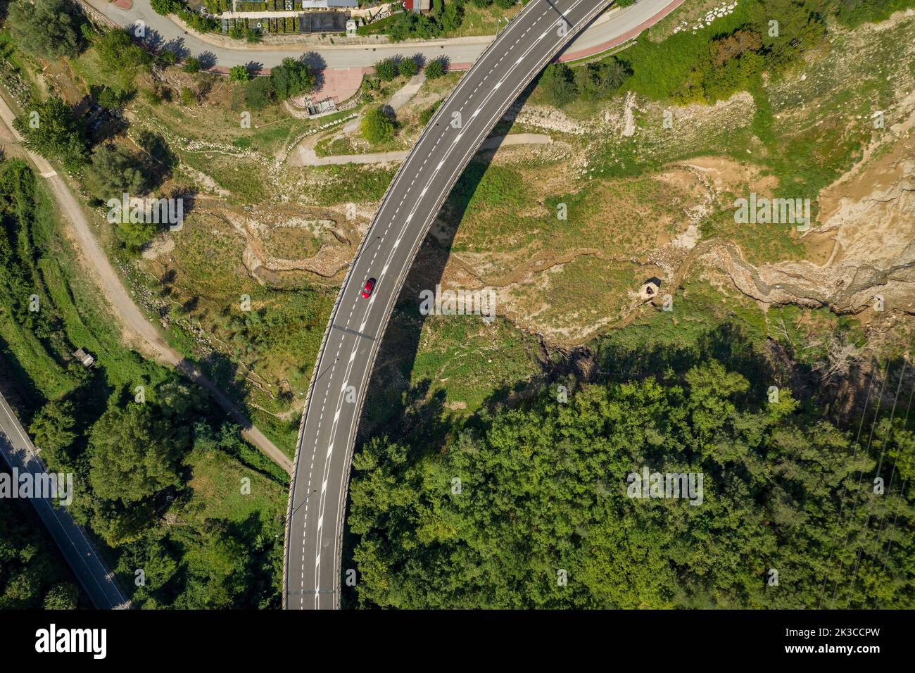 Aerial view of the bridge of the C-16 road in Cercs, with the ...