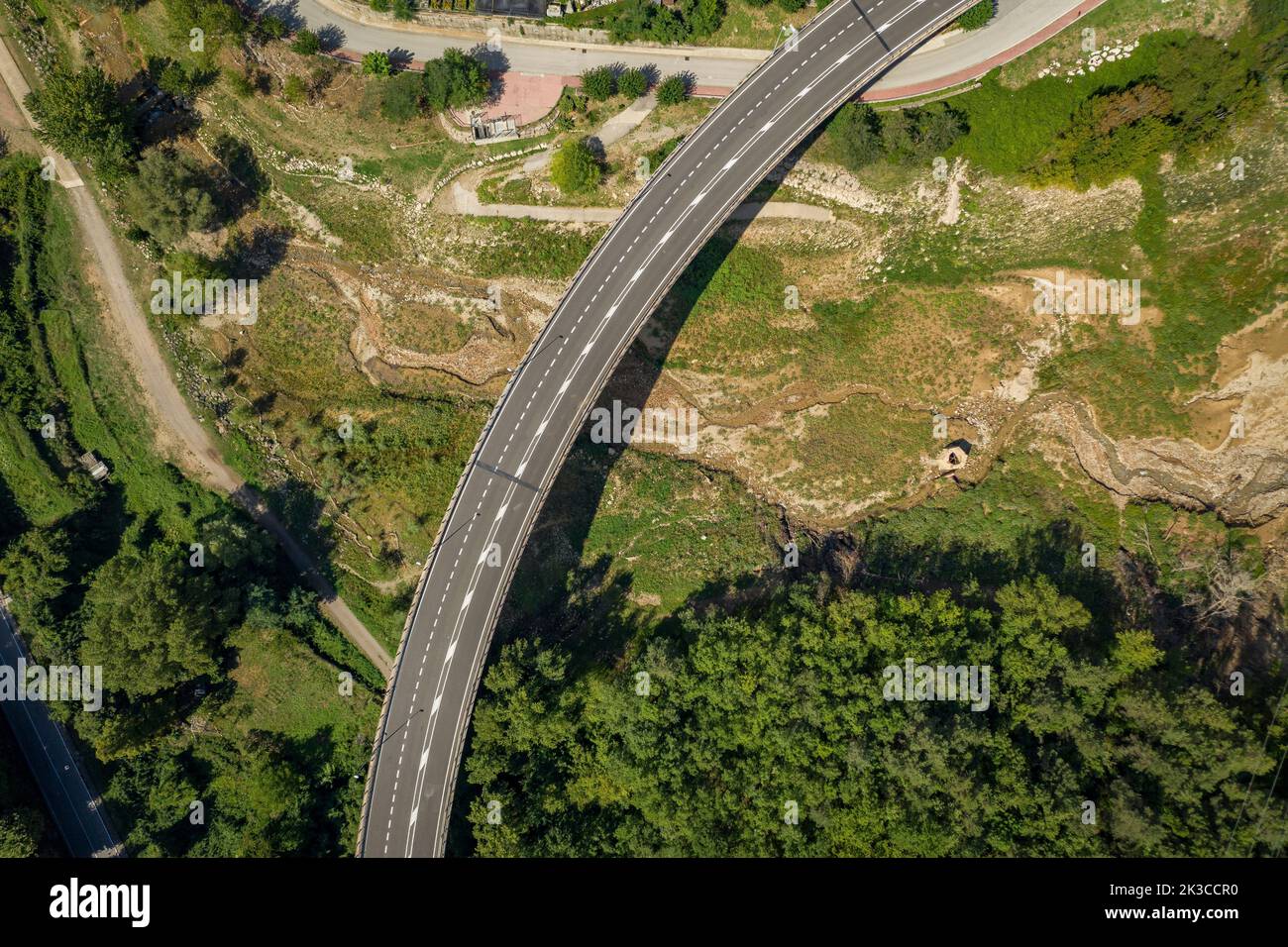 Aerial view of the bridge of the C-16 road in Cercs, with the ...
