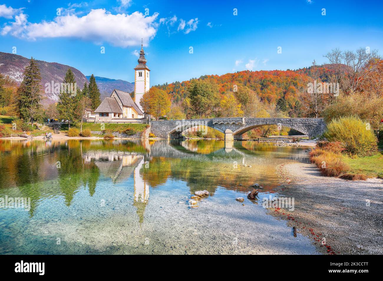 Astonishing view of Church of St. John the Baptist on Bohinj Lake ...