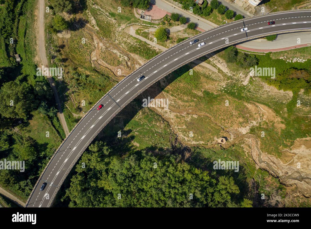Aerial view of the bridge of the C-16 road in Cercs, with the ...