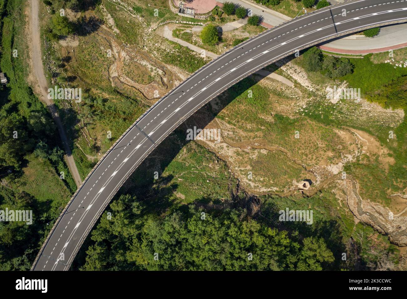 Aerial view of the bridge of the C-16 road in Cercs, with the ...