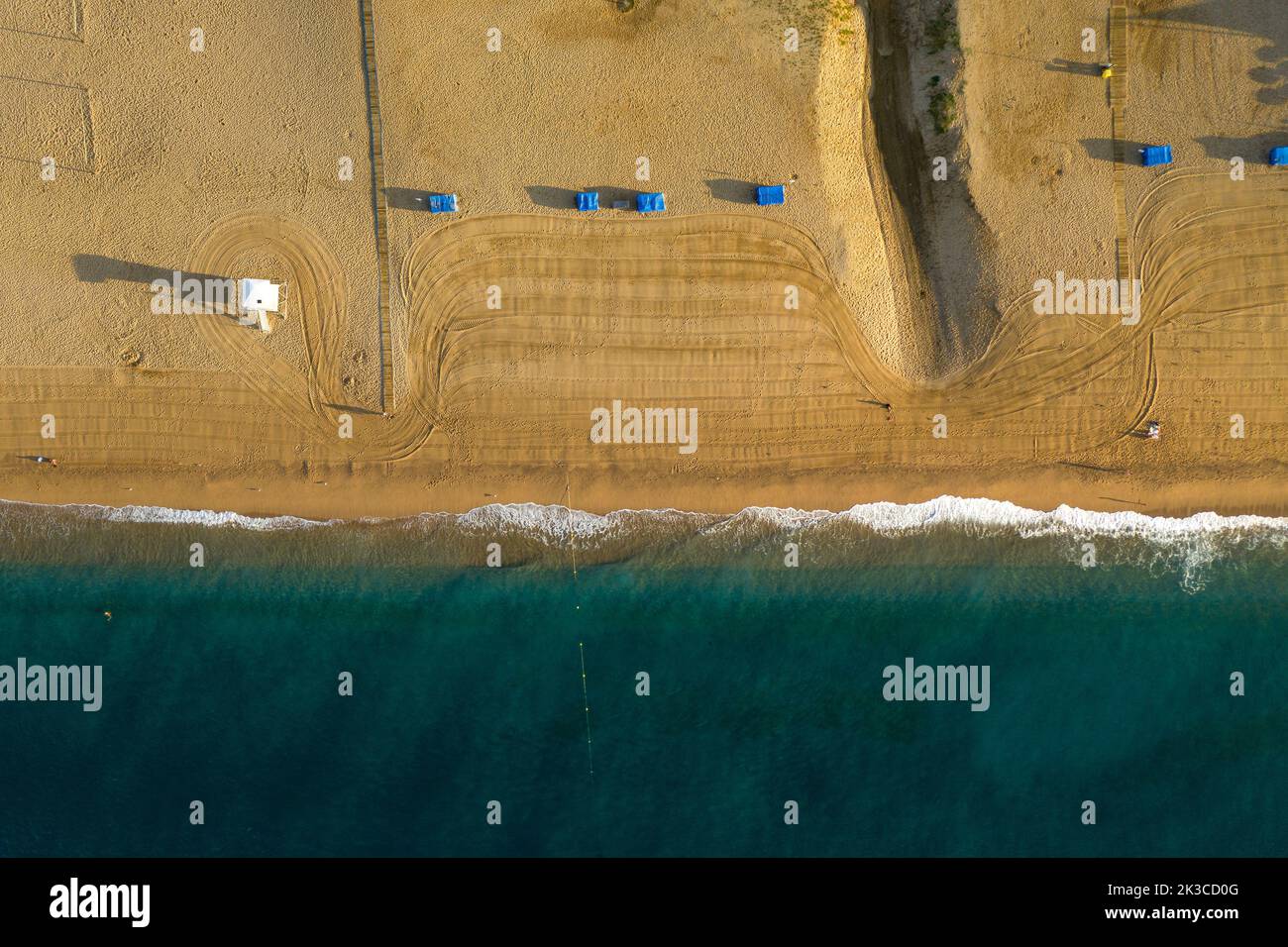 Aerial view of the Calella city beach (Maresme, Barcelona, Catalonia ...