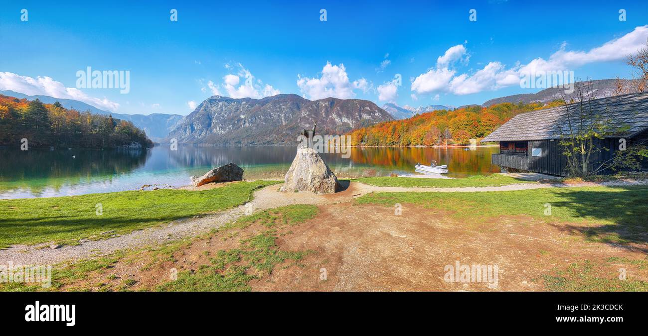 Astonishing view of Bohinj Lake at autumn time . Popular tourist ...