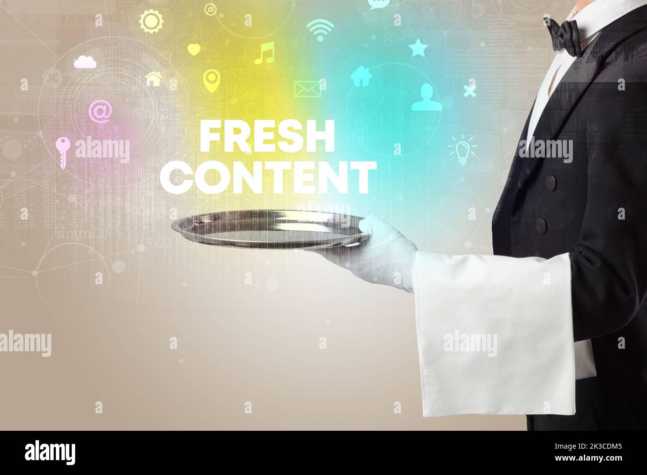 Waiter serving social networking concept Stock Photo - Alamy