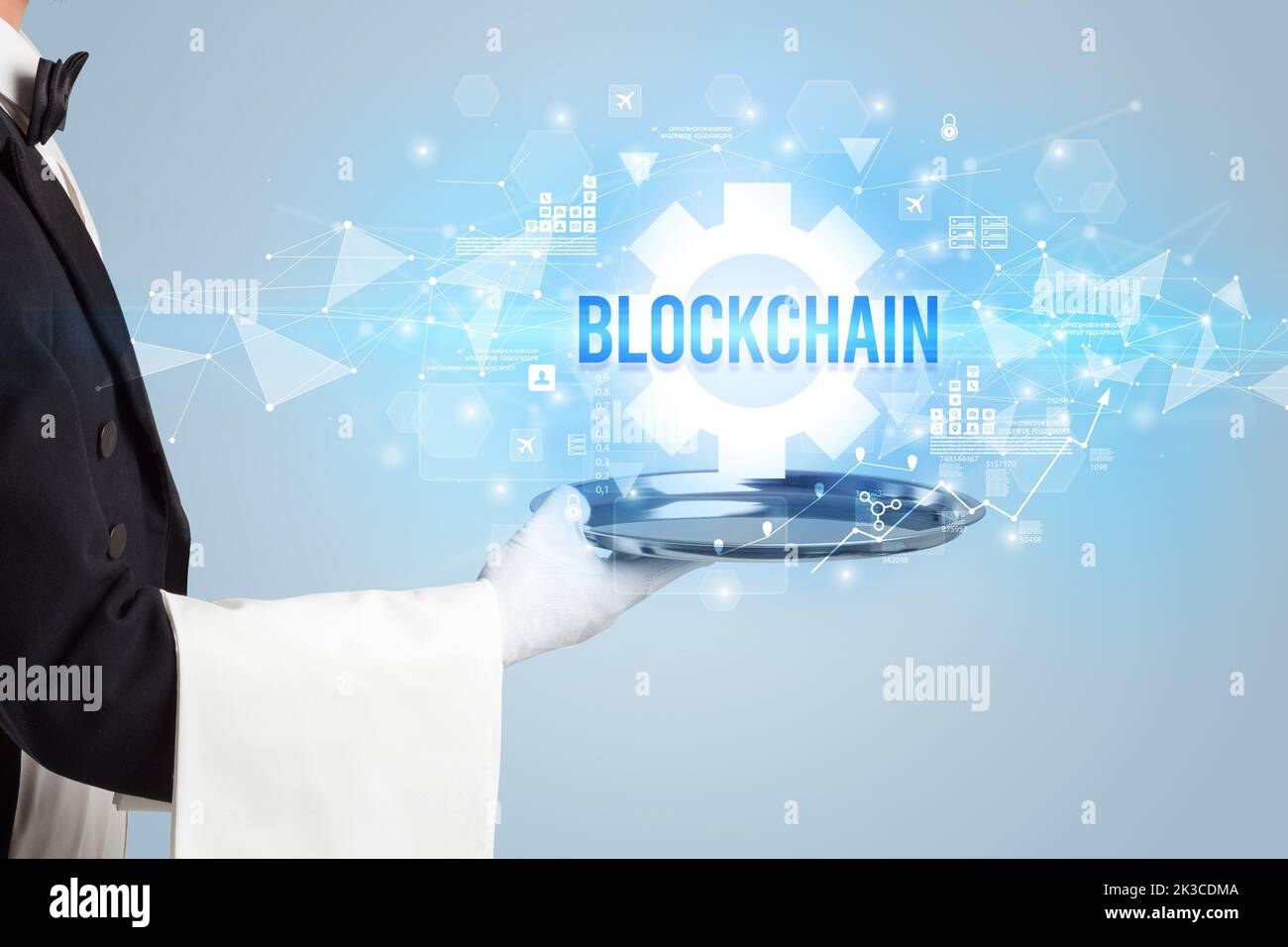 Waiter serving new technology concept Stock Photo - Alamy