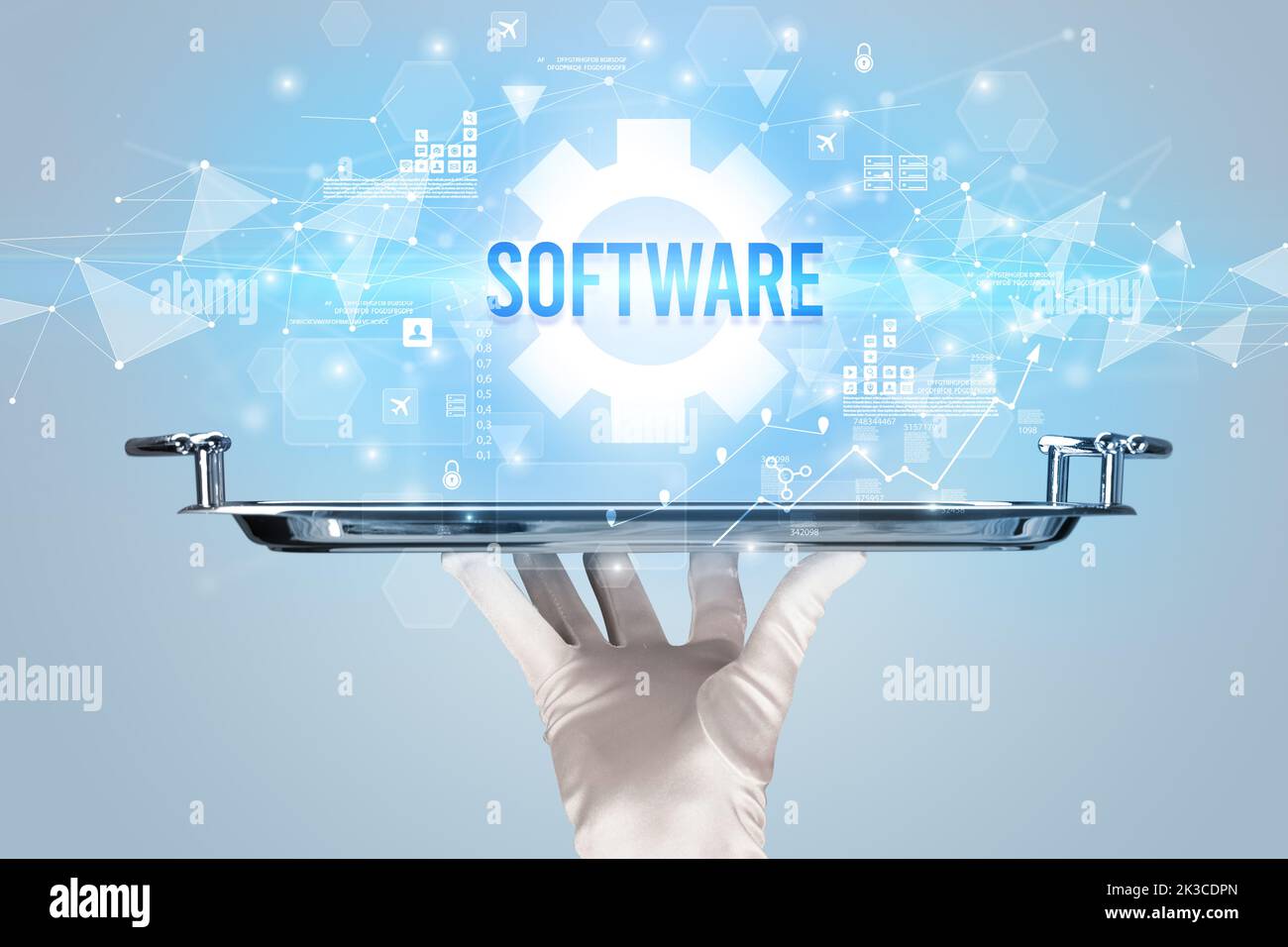 Waiter serving new technology concept Stock Photo - Alamy