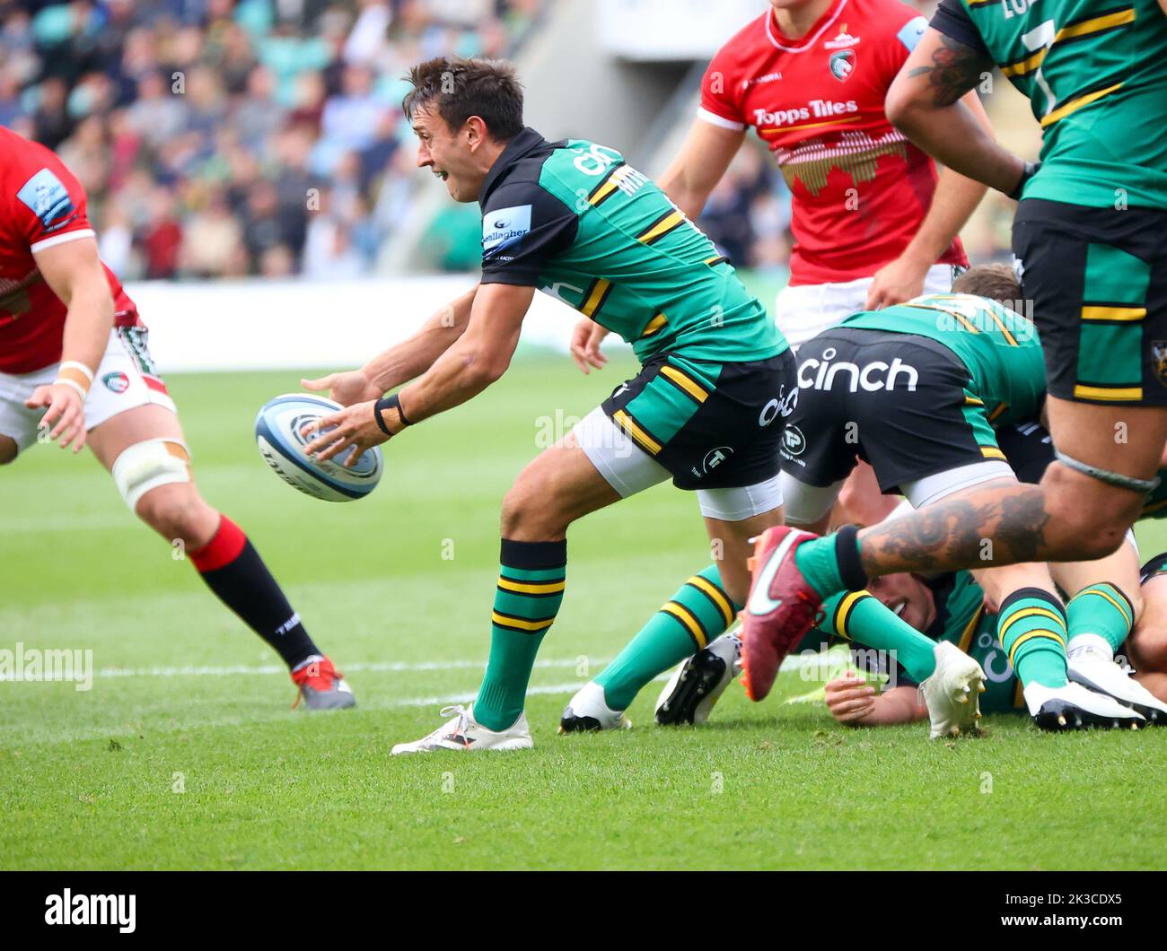 24.09.2022 Northampton, England. Rugby Union. Alex Mitchell in action ...