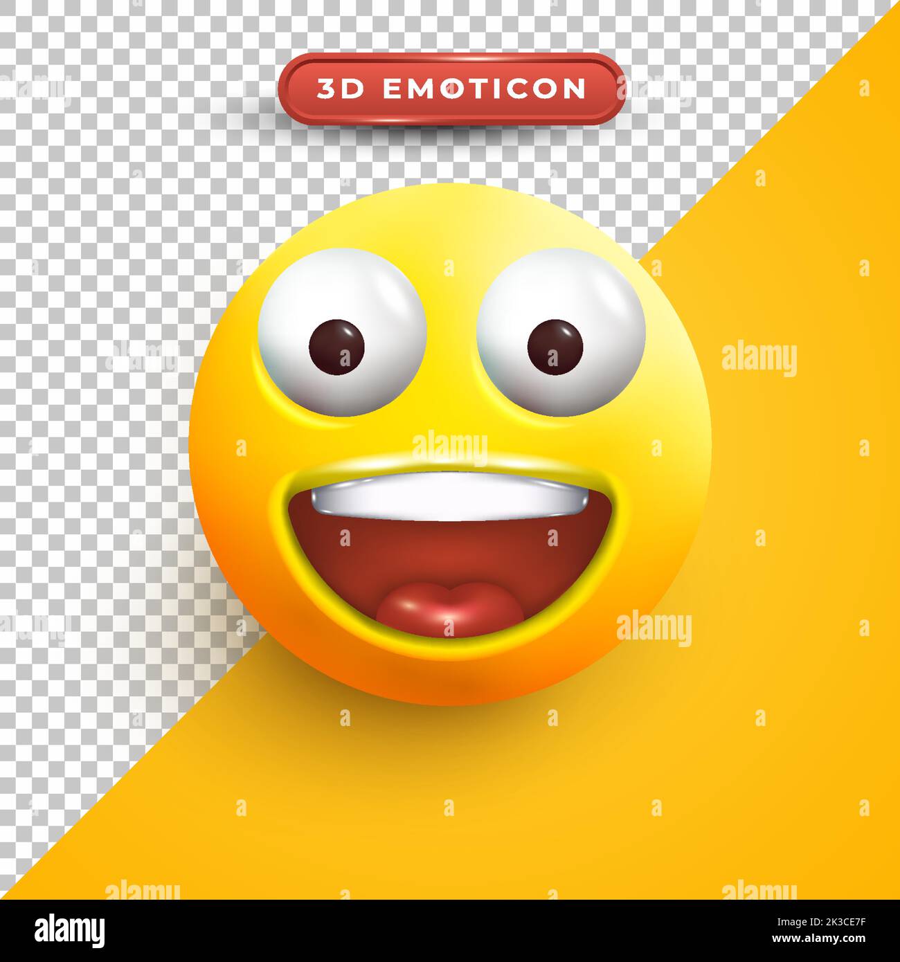 A 3D emoji of a shocked face on a transparent and yellow background ...