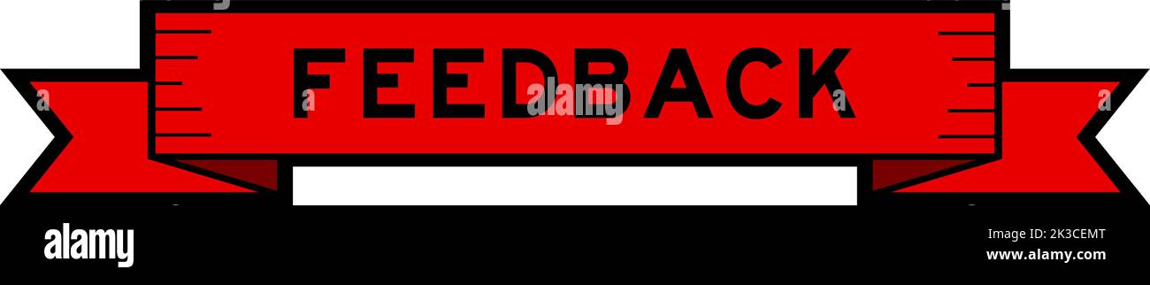 Ribbon label banner with word feedback in red color on white background ...
