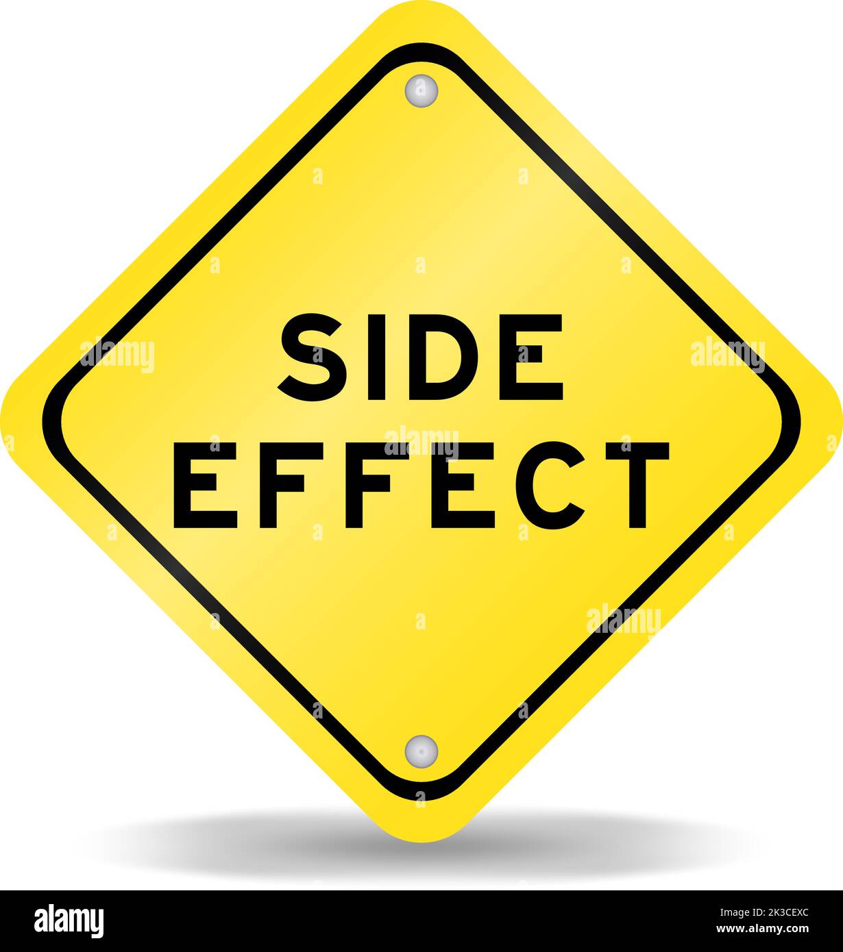 Yellow color transportation sign with word side effect on white ...