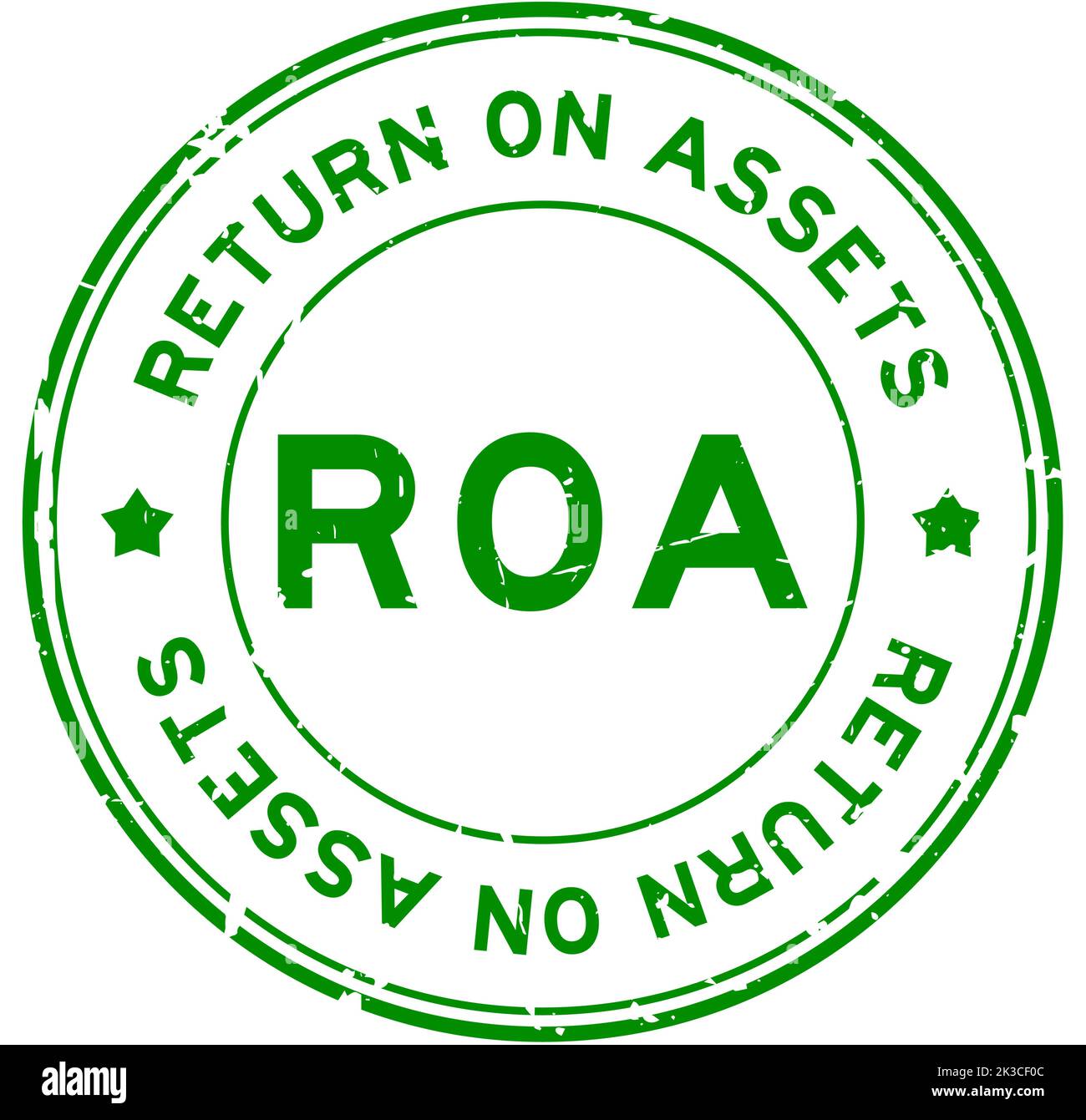 Grunge green ROA Return on assets word round rubber seal stamp on white ...