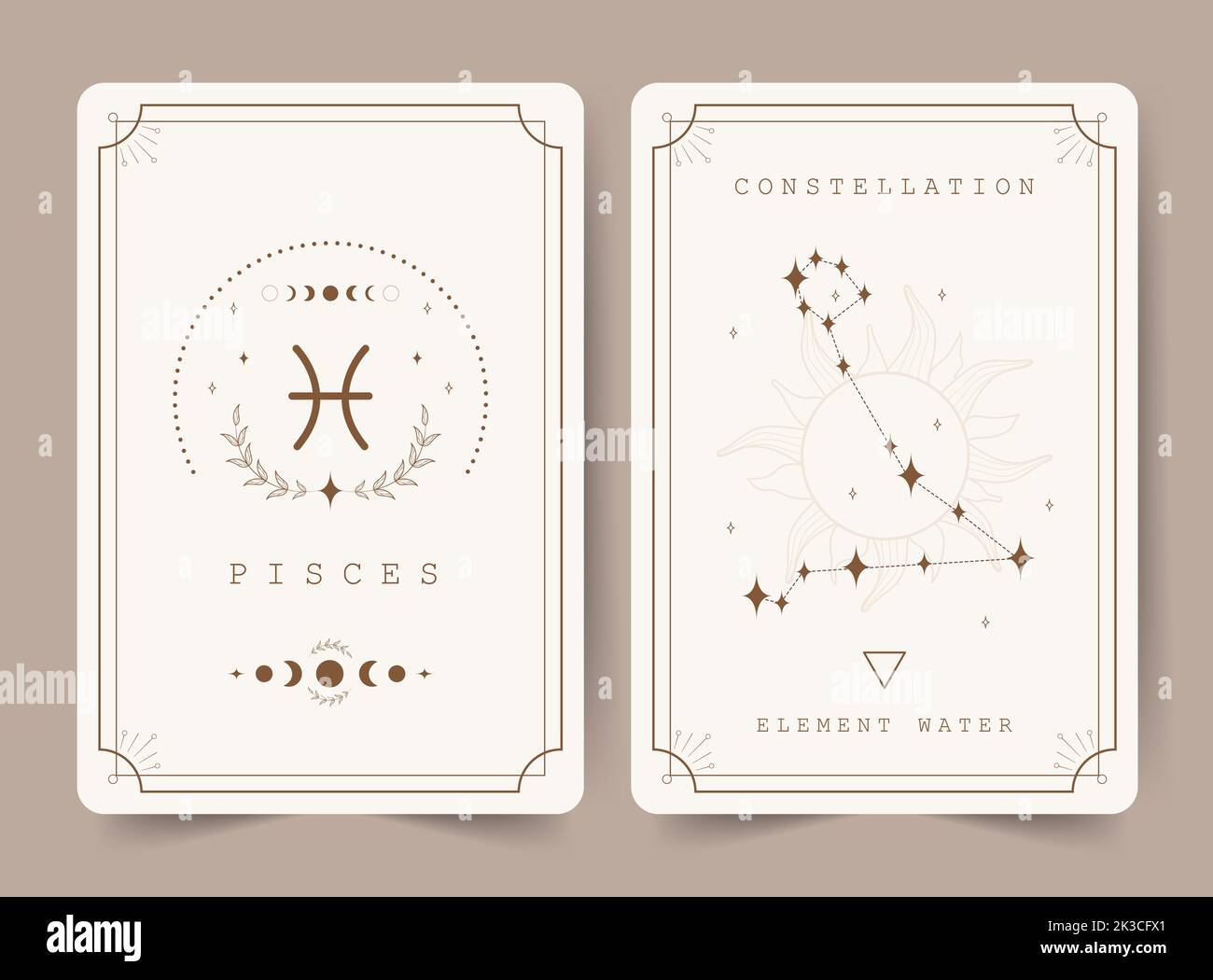 Pisces. Witchcraft cards with astrology zodiac sign and constellation ...