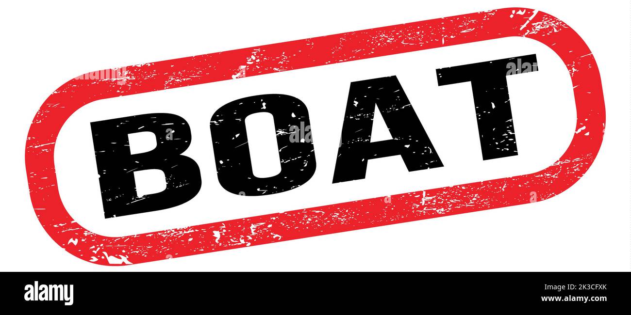 BOAT, text on red-black rectangle stamp sign Stock Photo - Alamy