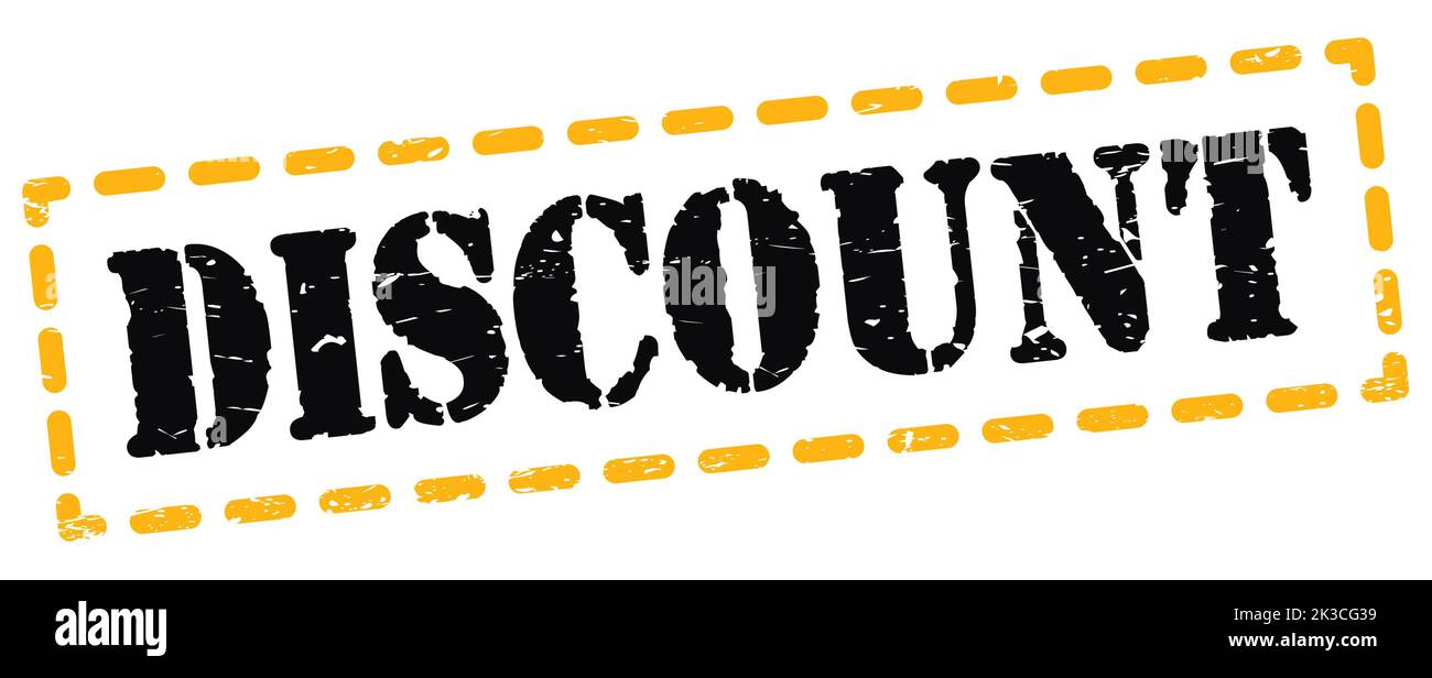 DISCOUNT text written on yellow-black dash stamp sign Stock Photo - Alamy