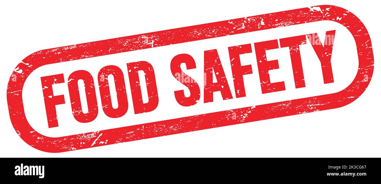 FOOD SAFETY, text on red rectangle stamp sign Stock Photo - Alamy