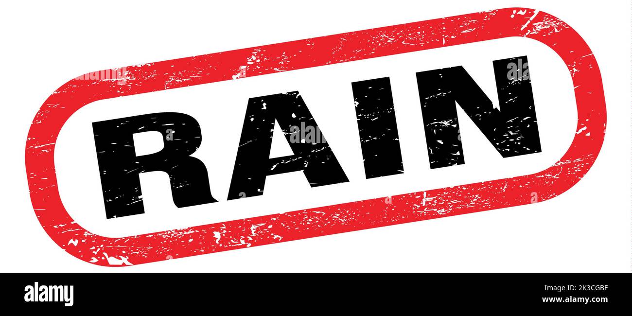 RAIN, text on red-black rectangle stamp sign Stock Photo - Alamy