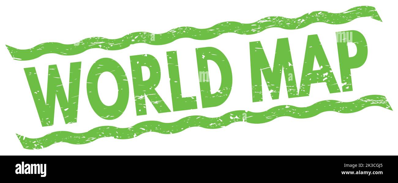 WORLD MAP text written on green lines stamp sign Stock Photo - Alamy