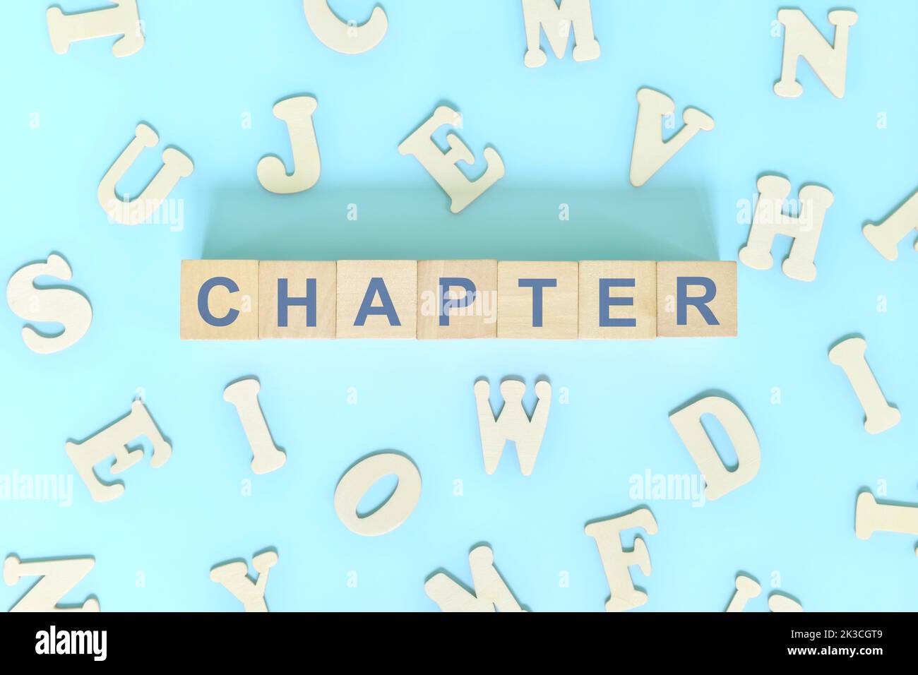 Chapter part of a book concept. Wooden blocks typography word flat lay ...