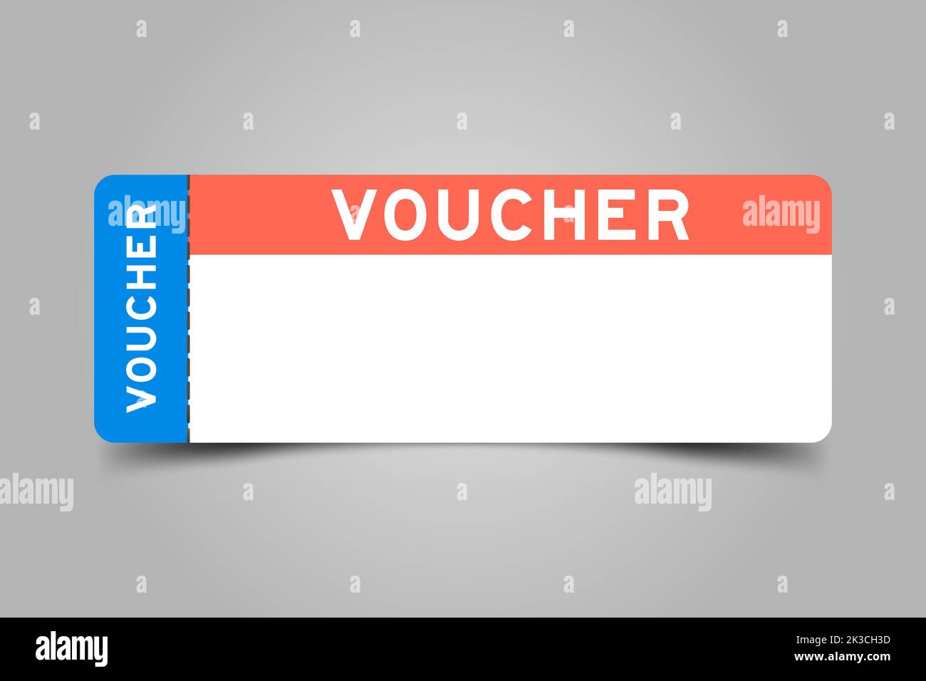 Blue and orange color ticket with word voucher and white copy psace on ...