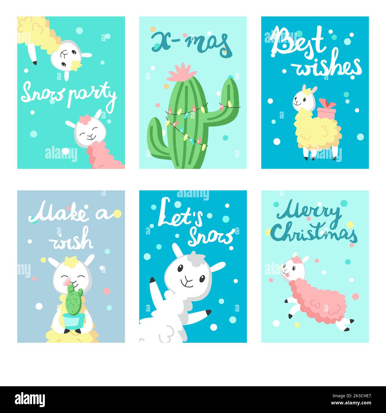Cute Alpaca Christmas Greeting Cards Merry Christmas Card Vector