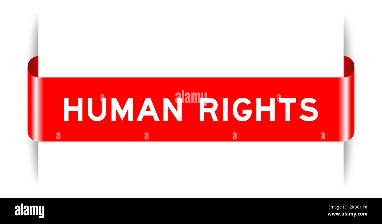 Red color inserted label banner with word human rights on white ...