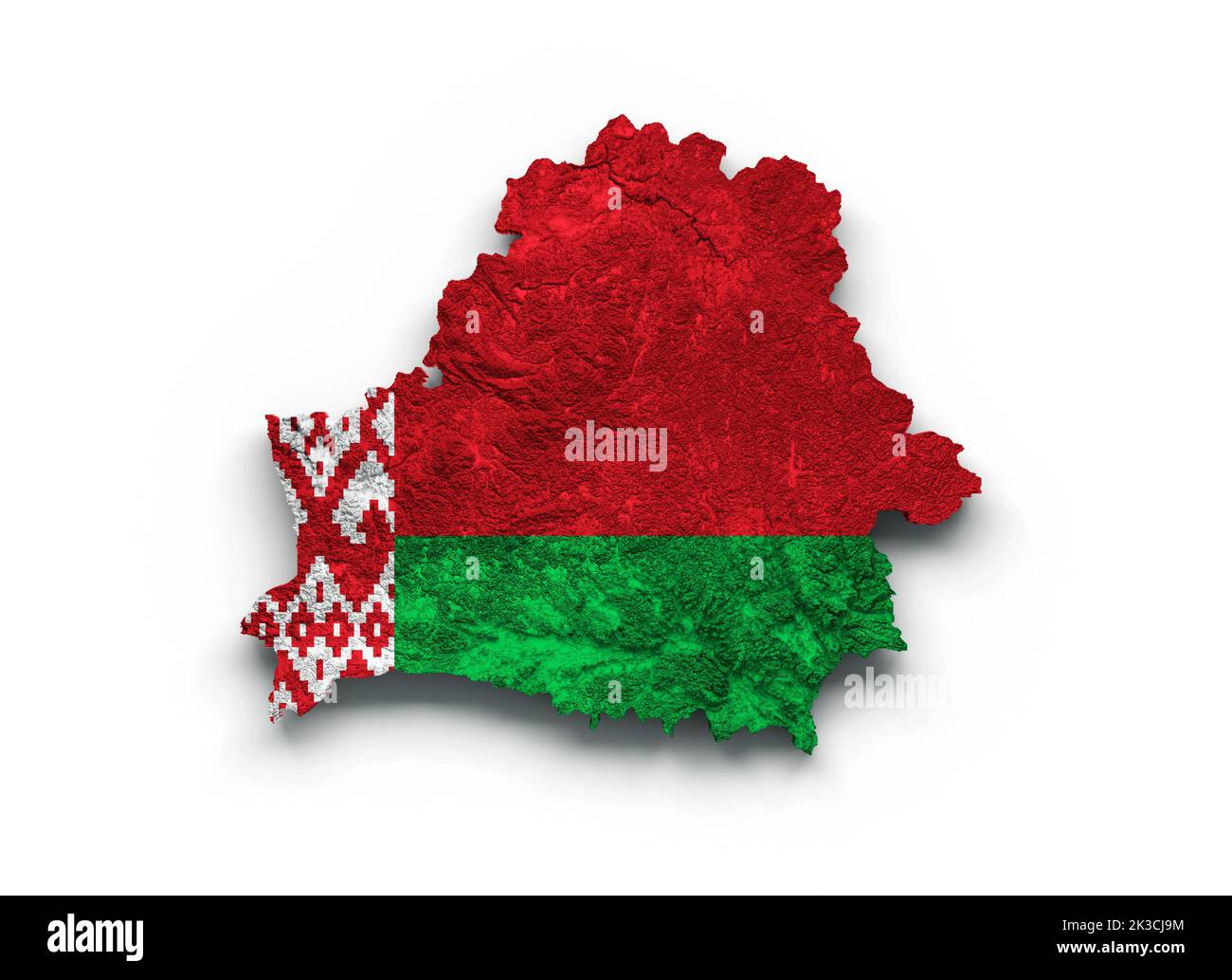 The 3d rendering of the Belarus Map with Belarusian flag colors isolated on white background ...