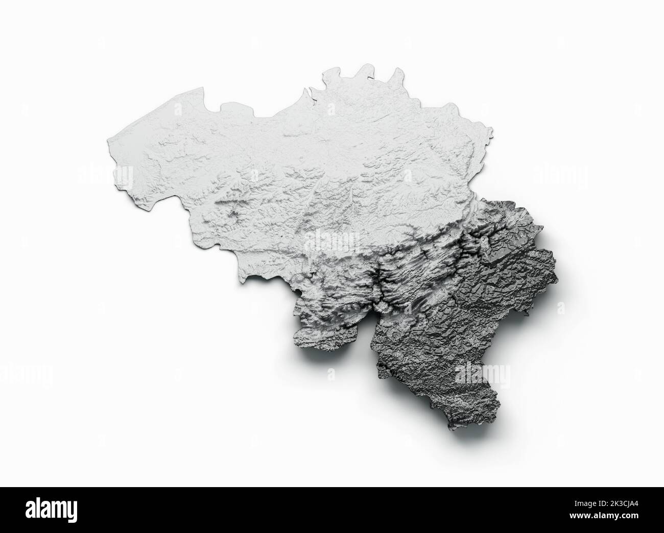 The 3d rendering of Belgium map with gray shaded relief isolated on ...