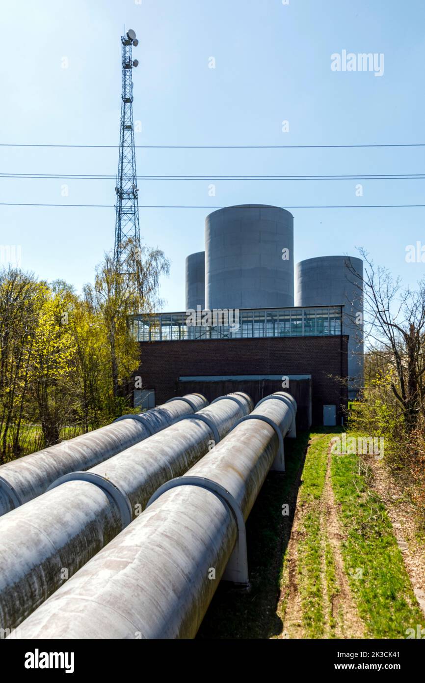 Niederwartha pumped storage plant, the downpipes on the surge tanks on ...