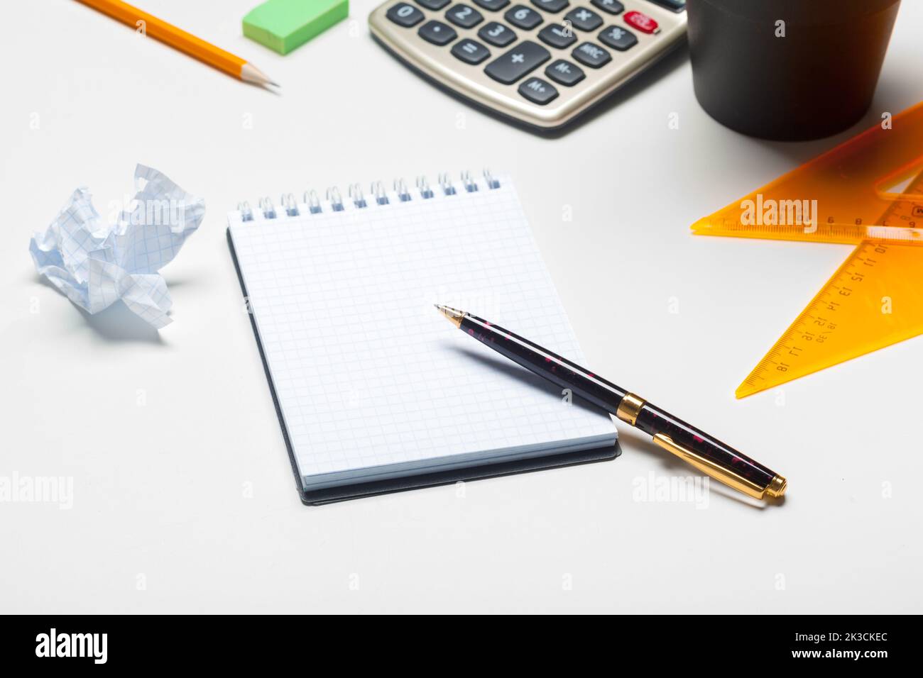 notepad notebook and ball pont pen isolated on white background Stock ...