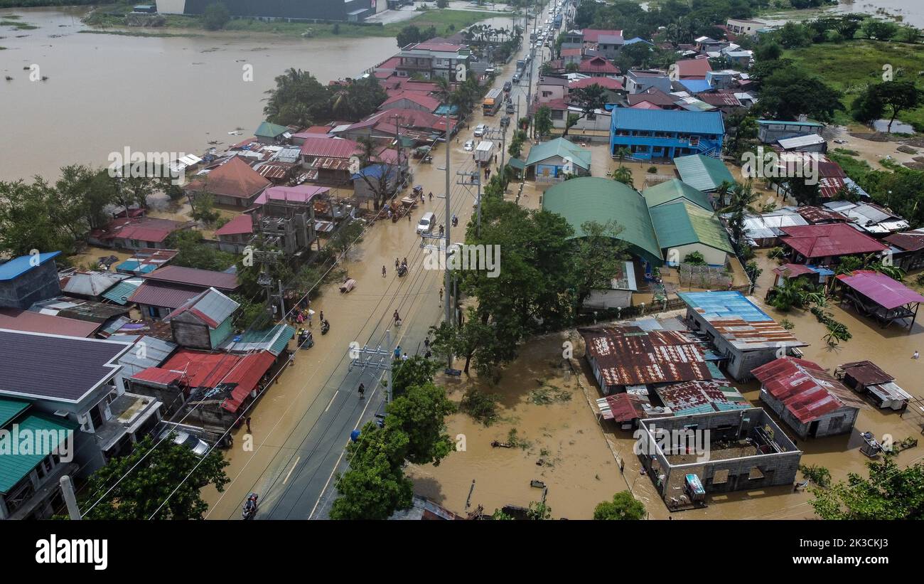 Bulacan, Philippines. 26th Sep, 2022. Aerial photo shows flooded area ...