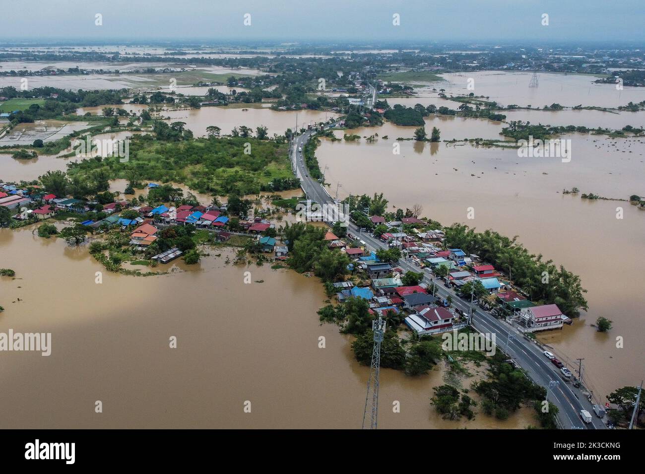 Bulacan, Philippines. 26th Sep, 2022. Aerial photo shows flooded area affected by super typhoon ...