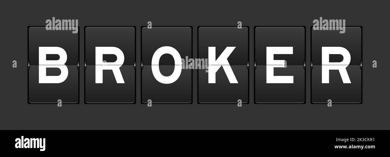 Black color analog flip board with word broker on gray background Stock ...