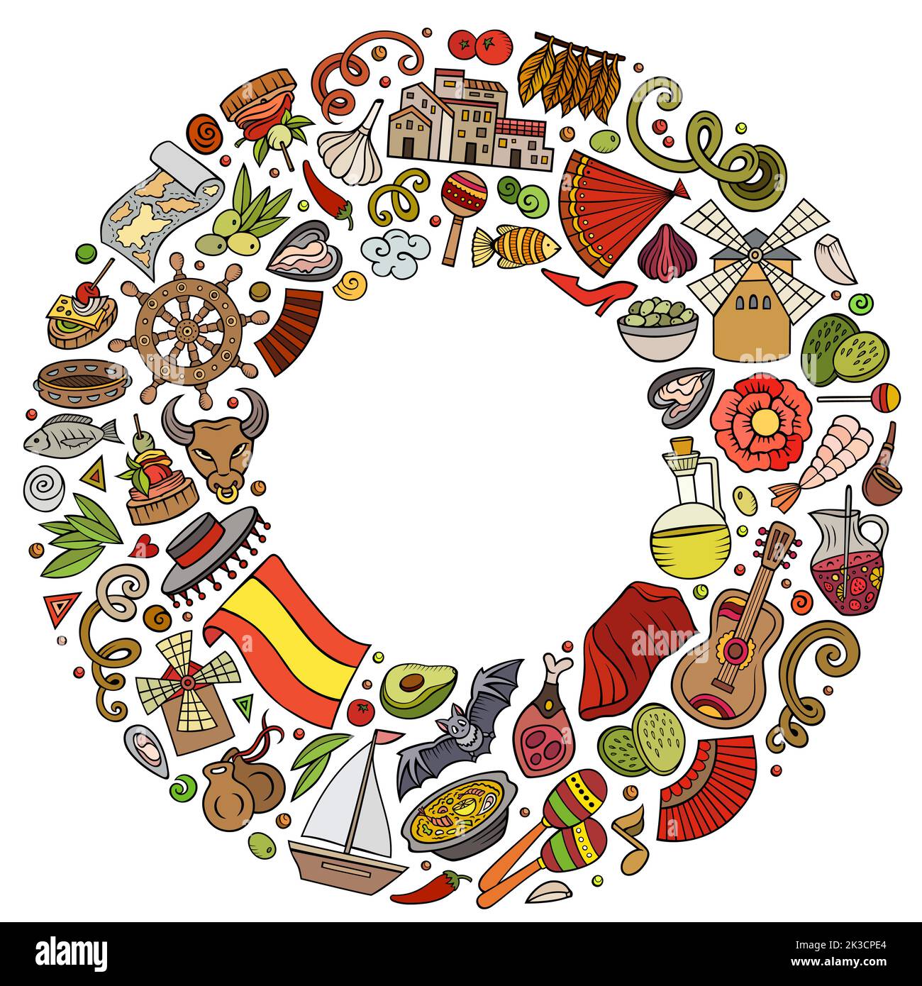 Set of Spain cartoon doodle objects, symbols and items Stock Vector ...