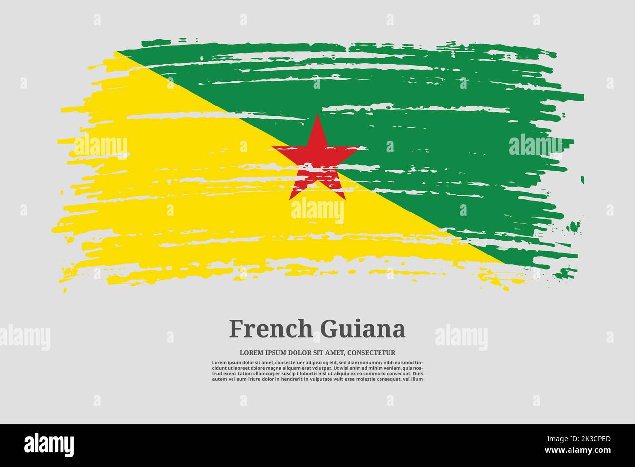 French Guiana flag with brush stroke effect and information text poster ...