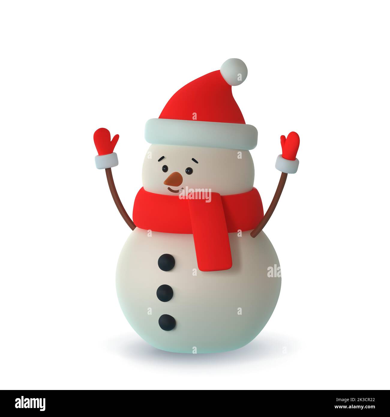 Realistic 3d funny snowman wearing red hat. Merry Christmas and Happy ...