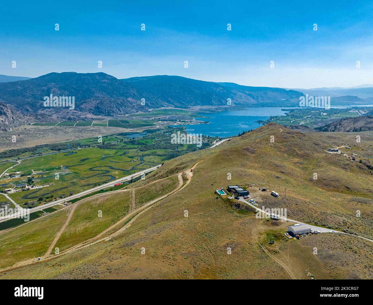 Drone view of Osoyoos town in Okanagan Valley region of British ...