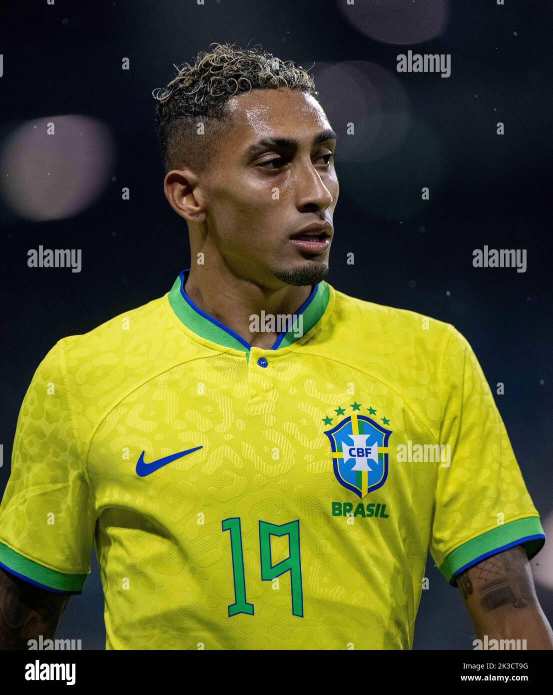 LE HAVRE, FRANCE - SEPTEMBER 23: Raphinha of Brazil looks on during the ...