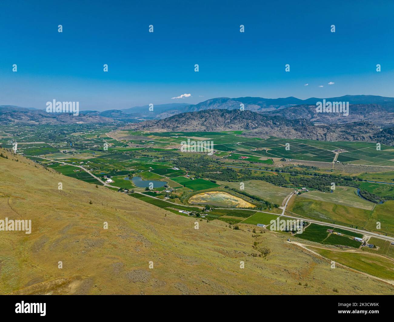 Drone view of Osoyoos town in Okanagan Valley region of British ...